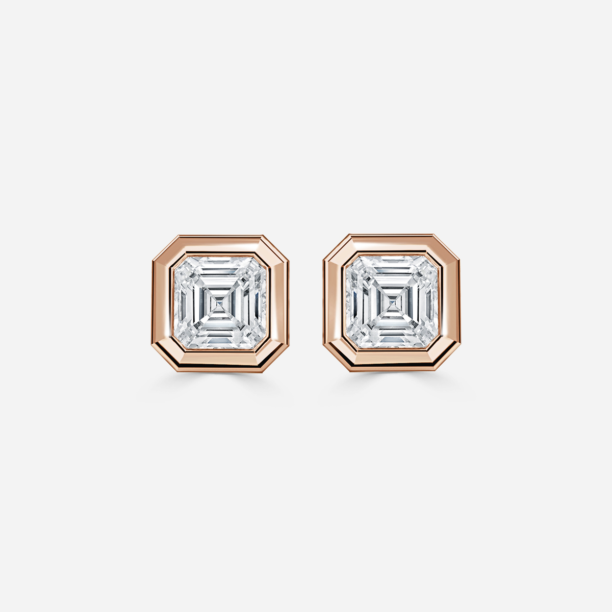 Bezel Set Asscher Cut Diamond Studs In Rose Gold - Flawless Fine Jewellery