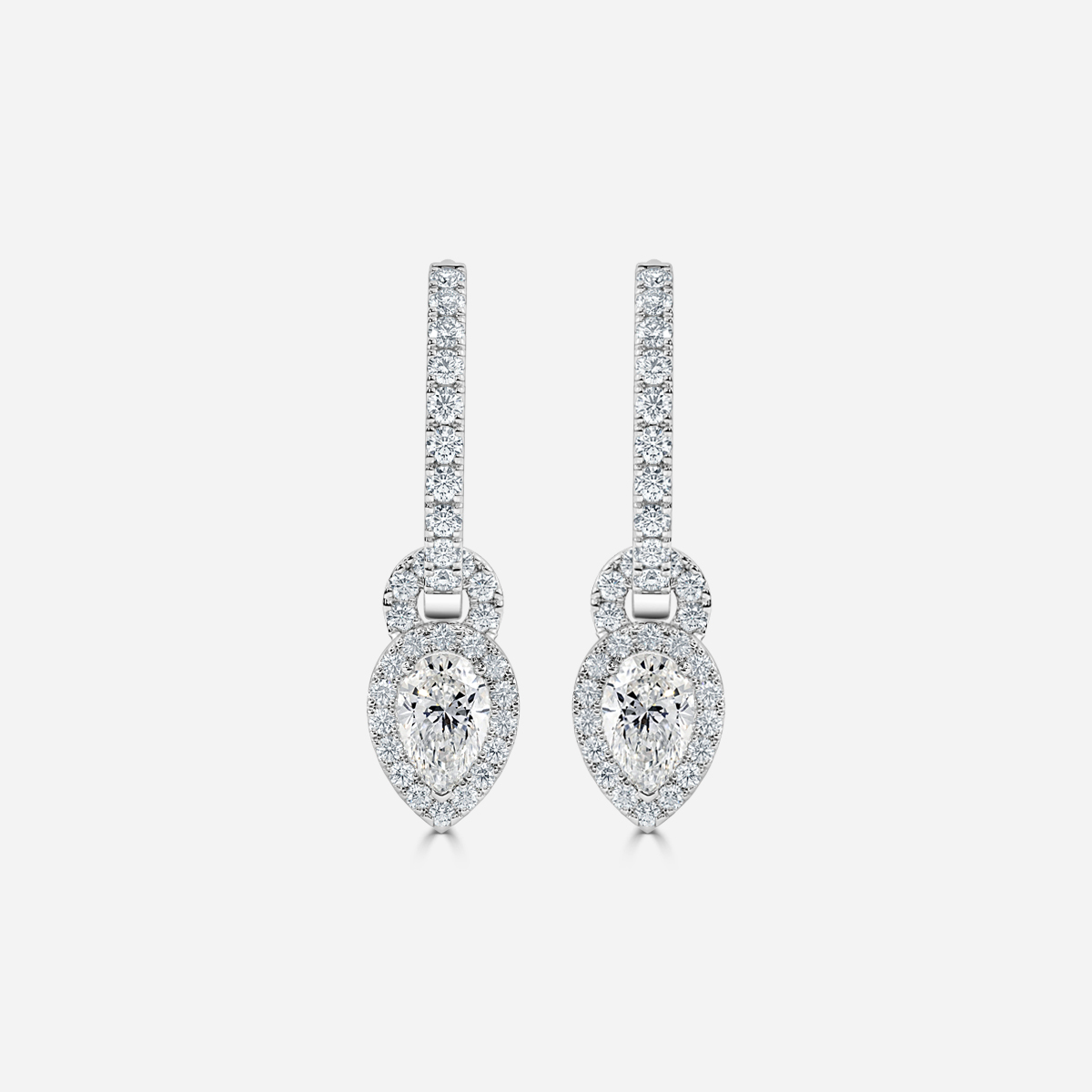 Halo Drop Pear Diamond Earrings In White Gold - Flawless Fine Jewellery