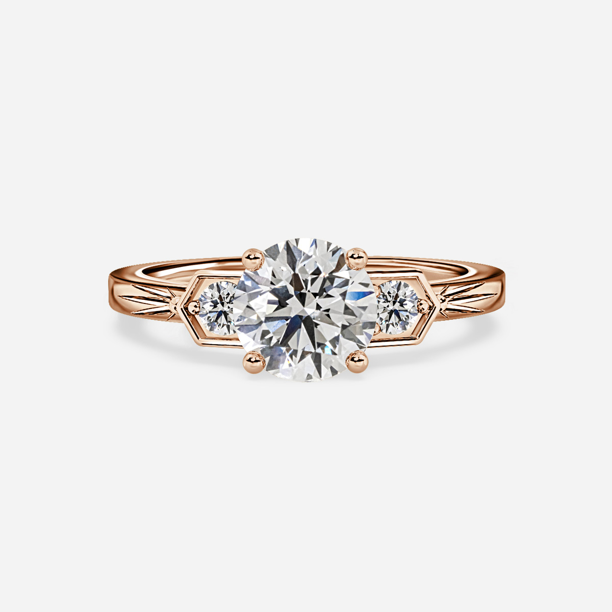 Angela Rose Gold Trilogy Engagement Ring - Flawless Fine Jewellery London