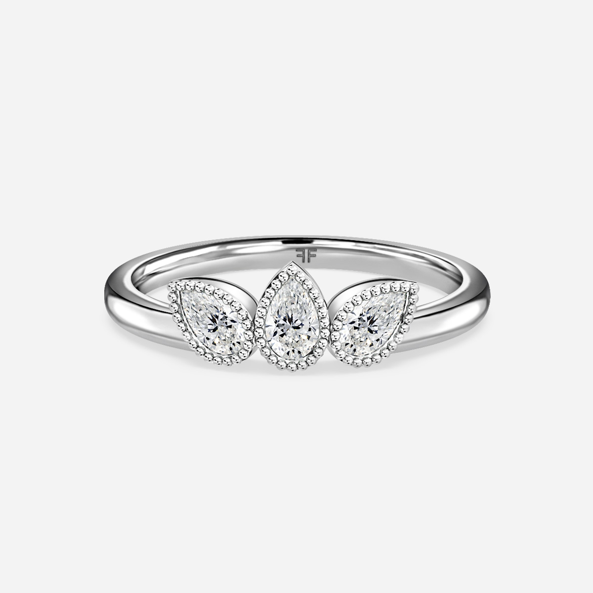Pear Trilogy Miligrain Platinum Wedding Ring