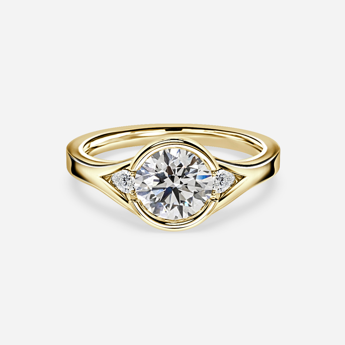 Silvius Yellow Gold Split Shank Trilogy Engagement Ring - Flawless Fine ...