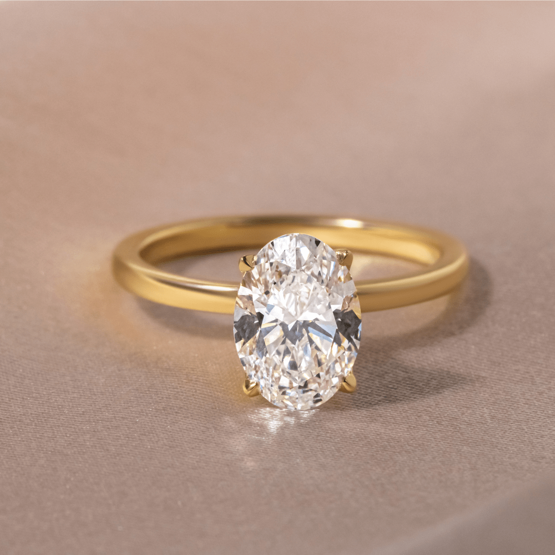 2 Carat Lab Grown Oval Cut Diamond Yellow Gold Jennifer Solitaire Hidden Halo Engagement Ring