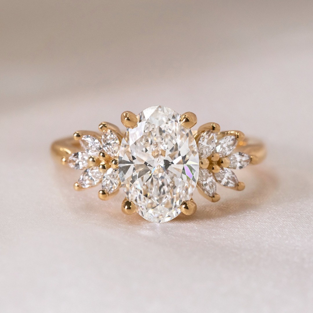 2.00ct Anastasia Yellow Gold Cluster Engagement Ring Oval Lab Diamond