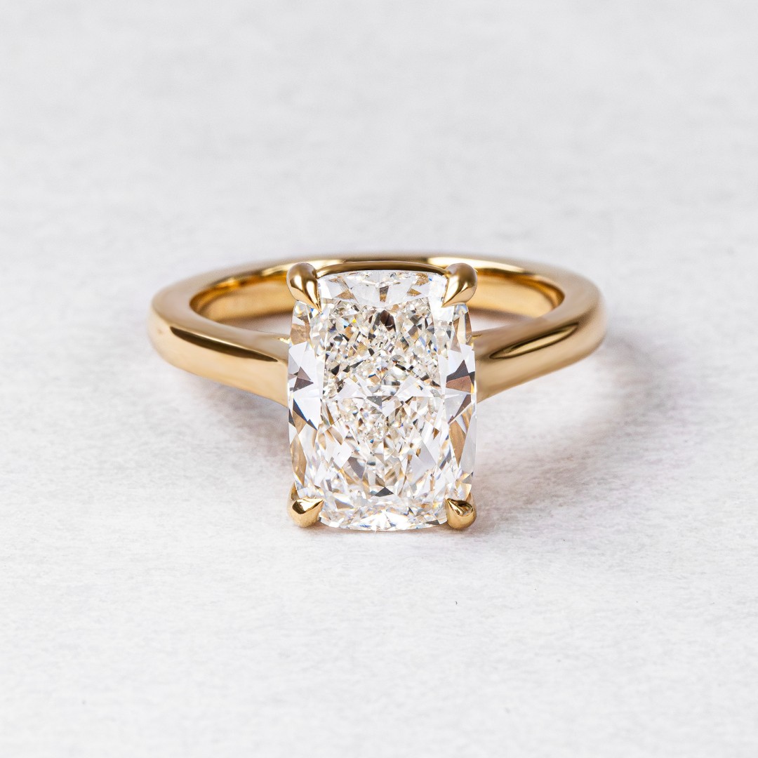 4.01ct Lab Diamond Elongated Cushion Engagement Ring in Yellow Gold ...