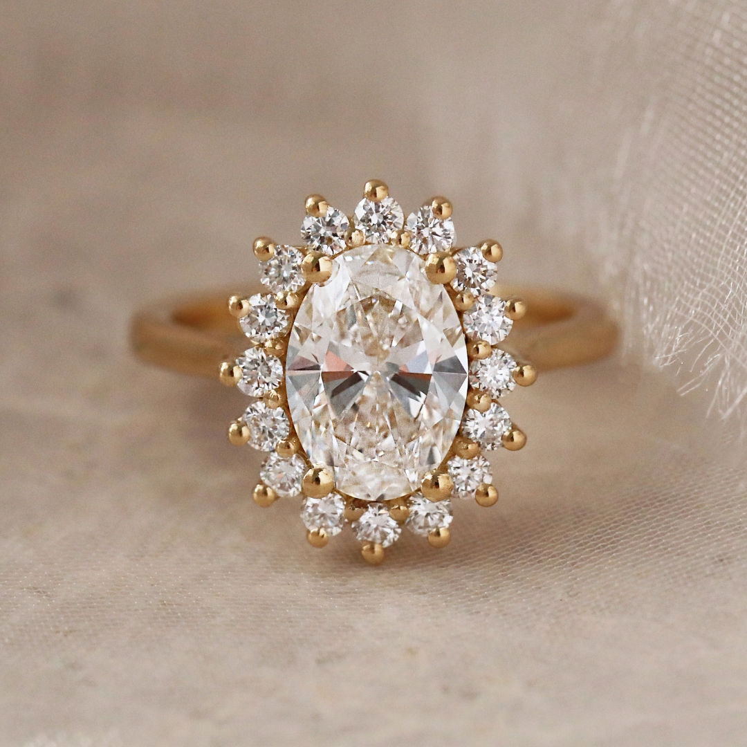 Windermere Yellow Gold Cluster Engagement Ring Oval Lab Diamond- 2.00ct