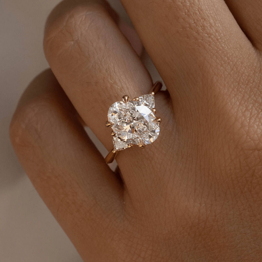 3 Carat Oval Diamond Trilogy Engagement Ring In 18K Yellow Gold Manilla Flawless Fine Jewellery