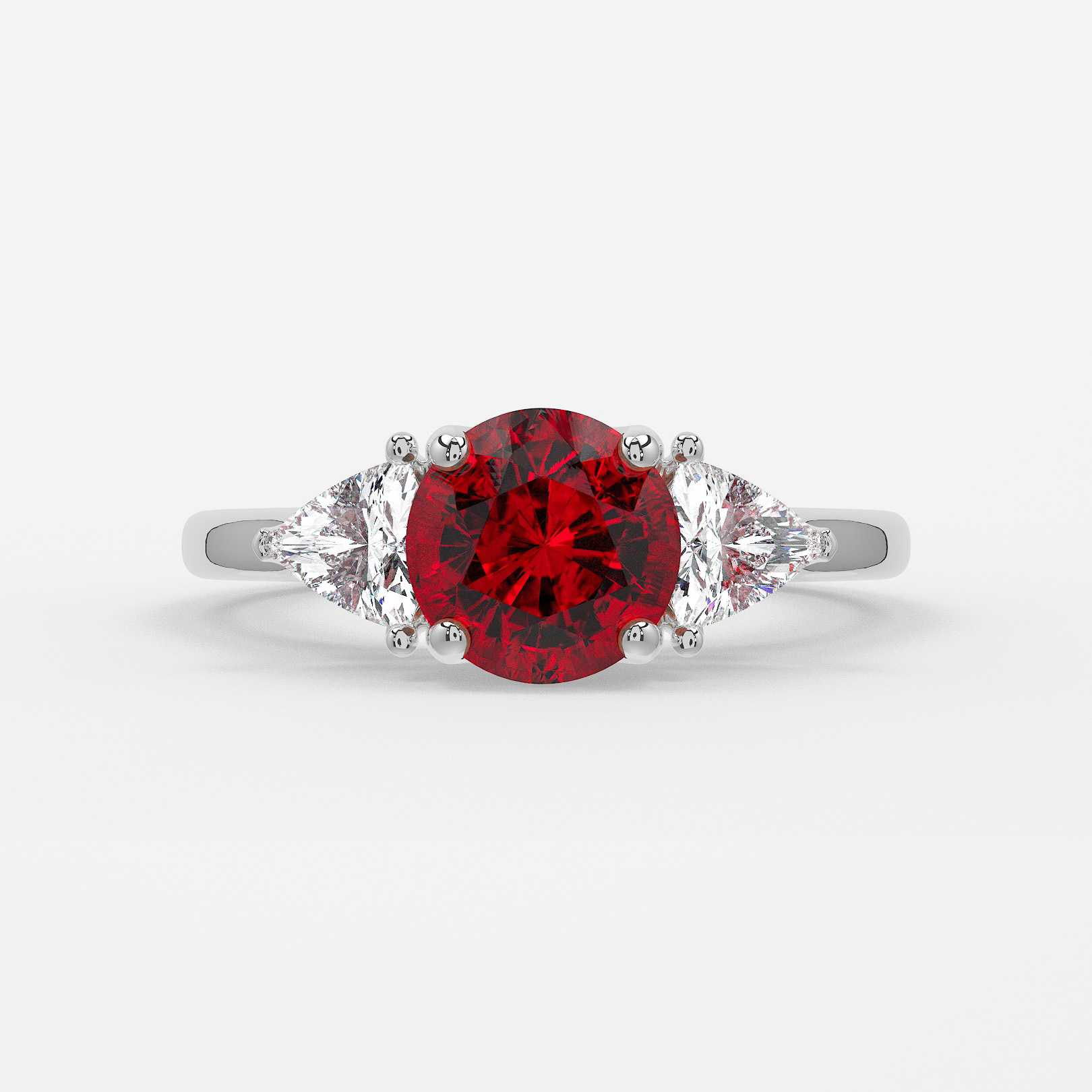 1 Carat Lab Grown Round Ruby Trilogy Engagement Ring In Platinum ...