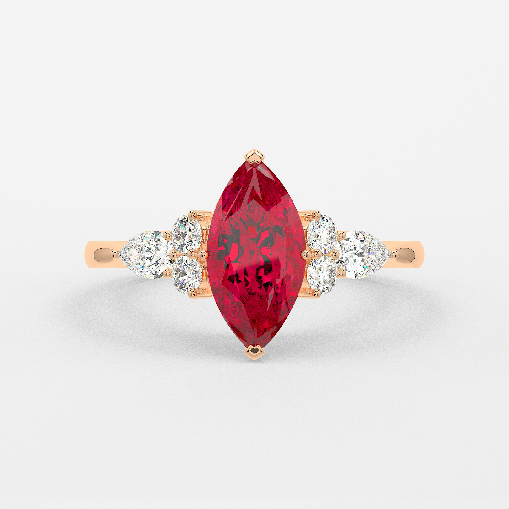 1 Carat Lab Grown Marquise Ruby Cluster Engagement Ring In Rose Gold ...