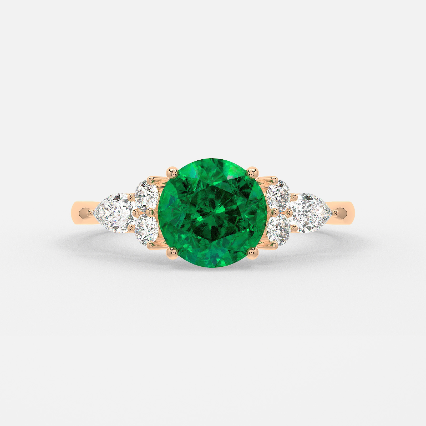 1 Carat Lab Grown Round Emerald Cluster Engagement Ring In Rose Gold ...