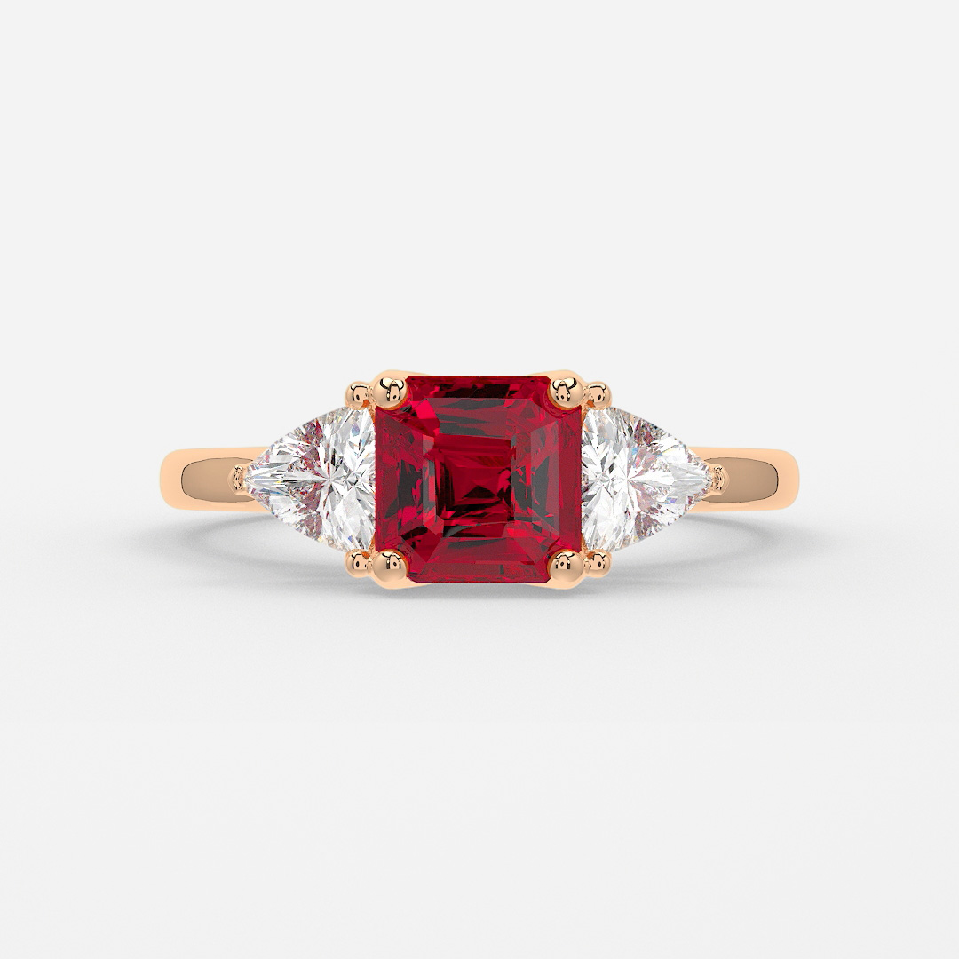 1 Carat Lab Grown Asscher Ruby Trilogy Engagement Ring In Rose Gold - Ciara
