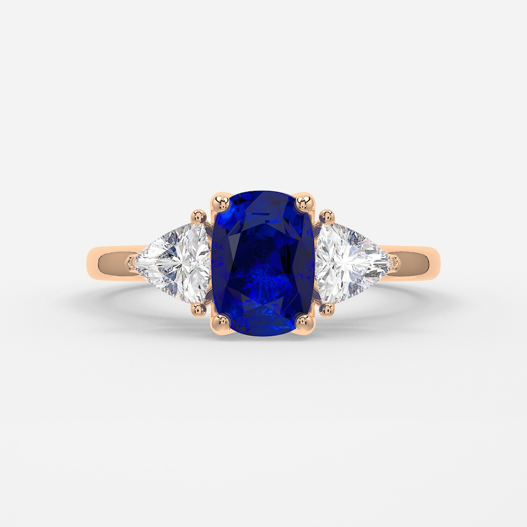 1 Carat Lab Grown Elongated Cushion Sapphire Trilogy Engagement Ring In ...