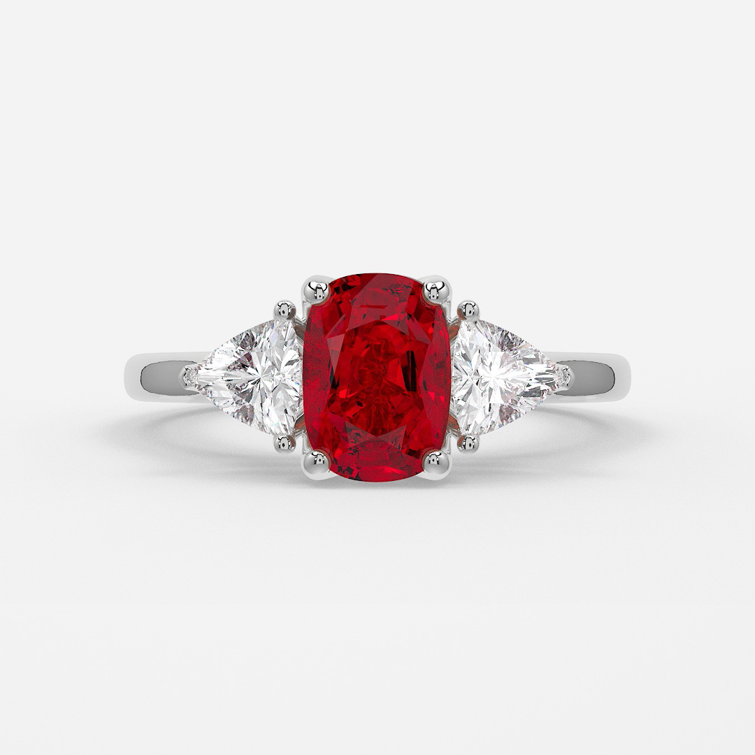 1 Carat Lab Grown Elongated Cushion Ruby Trilogy Engagement Ring In Platinum - Ciara