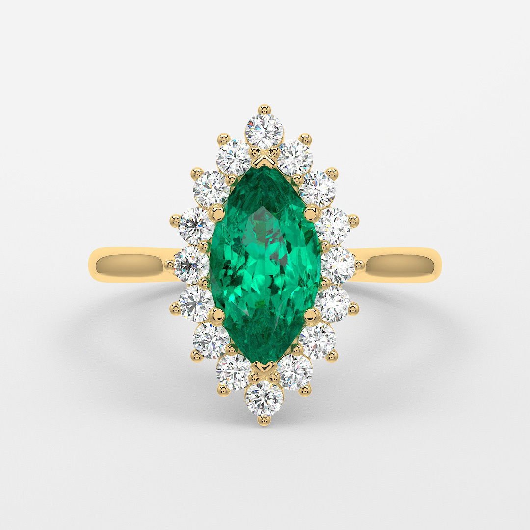 1 Carat Lab Grown Marquise Emerald Cluster Engagement Ring In Yellow ...
