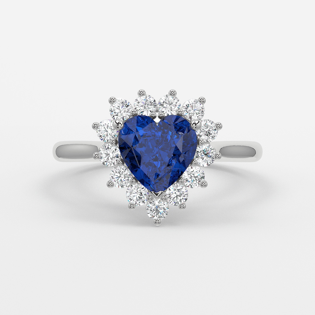 1 Carat Lab Grown Heart Sapphire Cluster Engagement Ring In White Gold ...