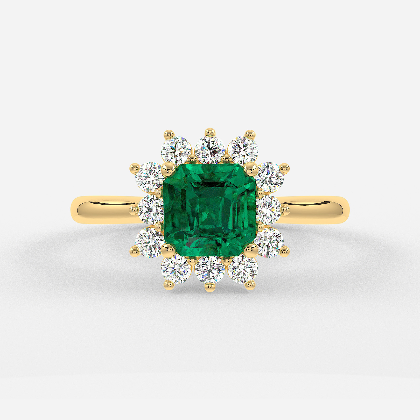 1 Carat Lab Grown Asscher Emerald Cluster Engagement Ring In Yellow ...