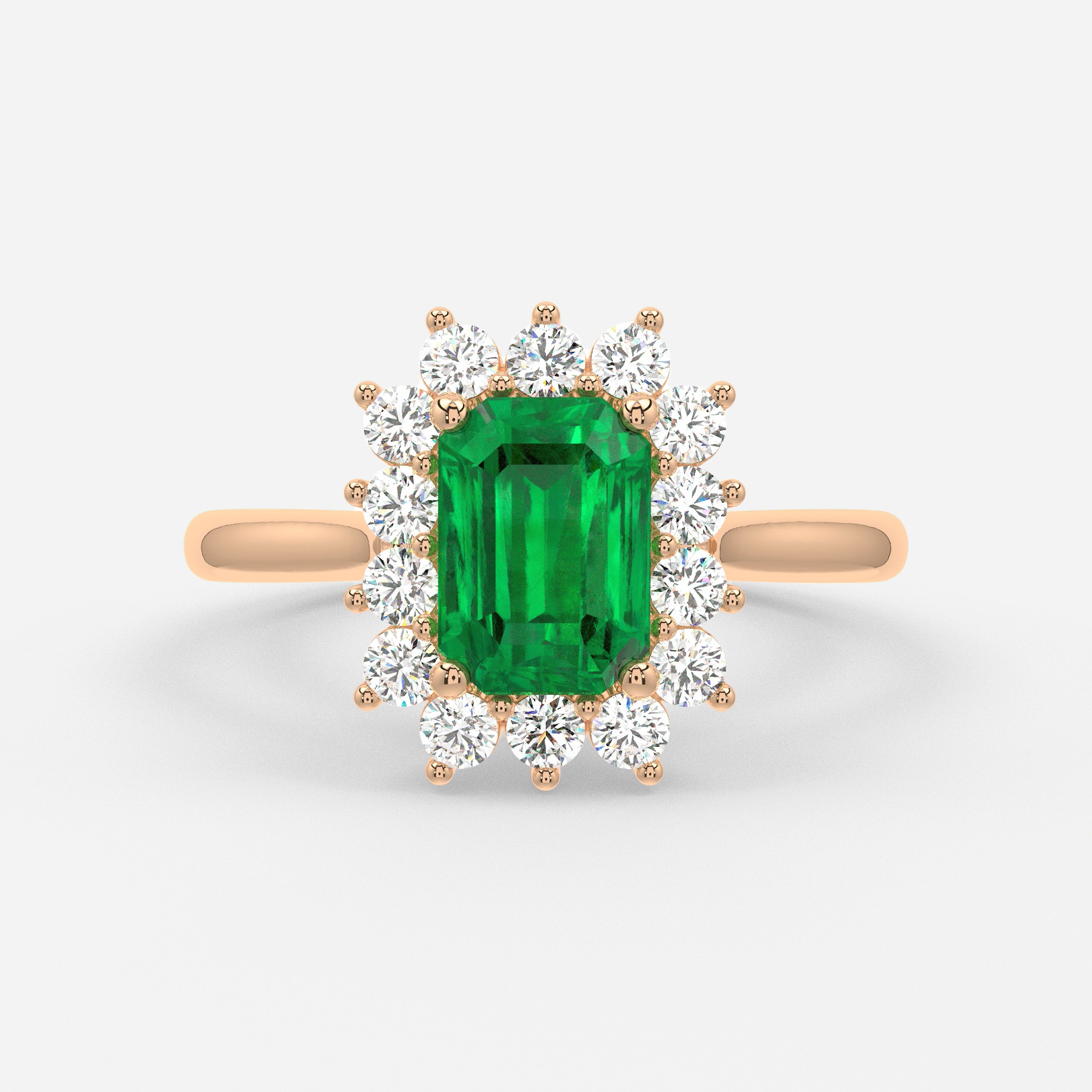 1 Carat Lab Grown Emerald Cluster Engagement Ring In Rose Gold ...