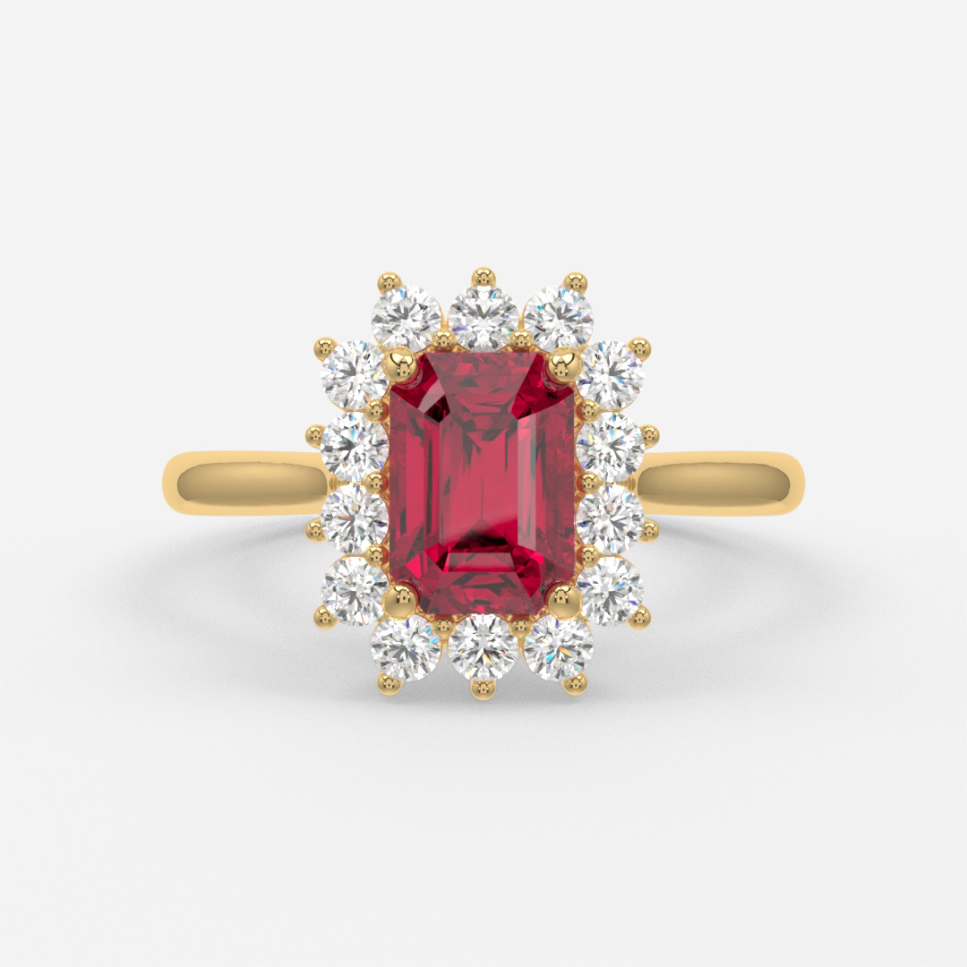 1 Carat Lab Grown Emerald Ruby Cluster Engagement Ring In Yellow Gold ...