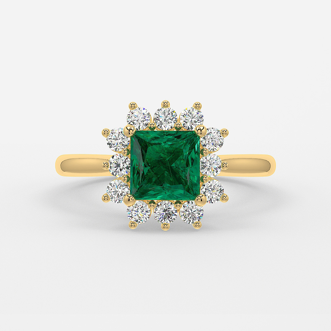 1 Carat Lab Grown Princess Emerald Cluster Engagement Ring In Yellow ...