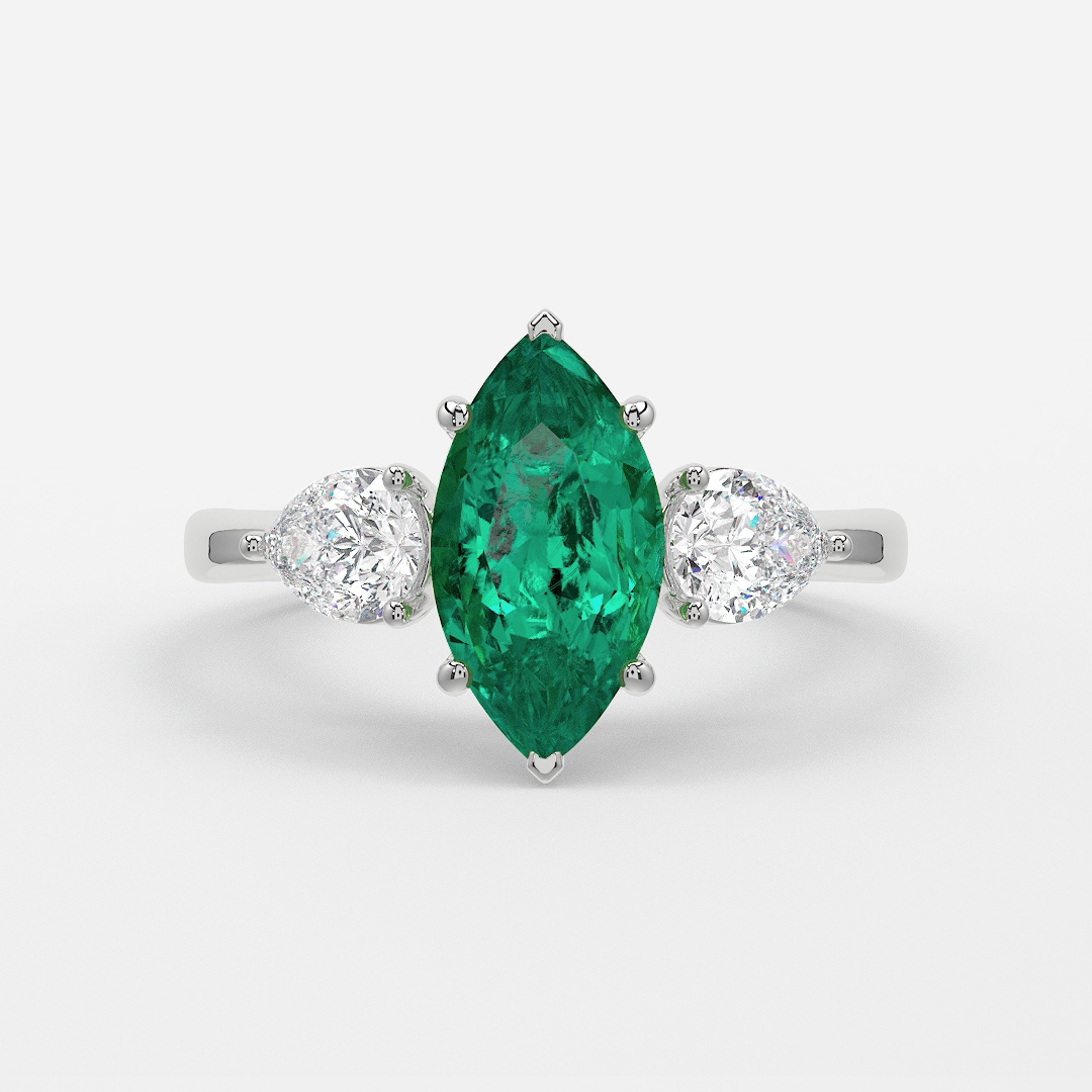 1 Carat Lab Grown Marquise Emerald Ring In White Gold - Vivian