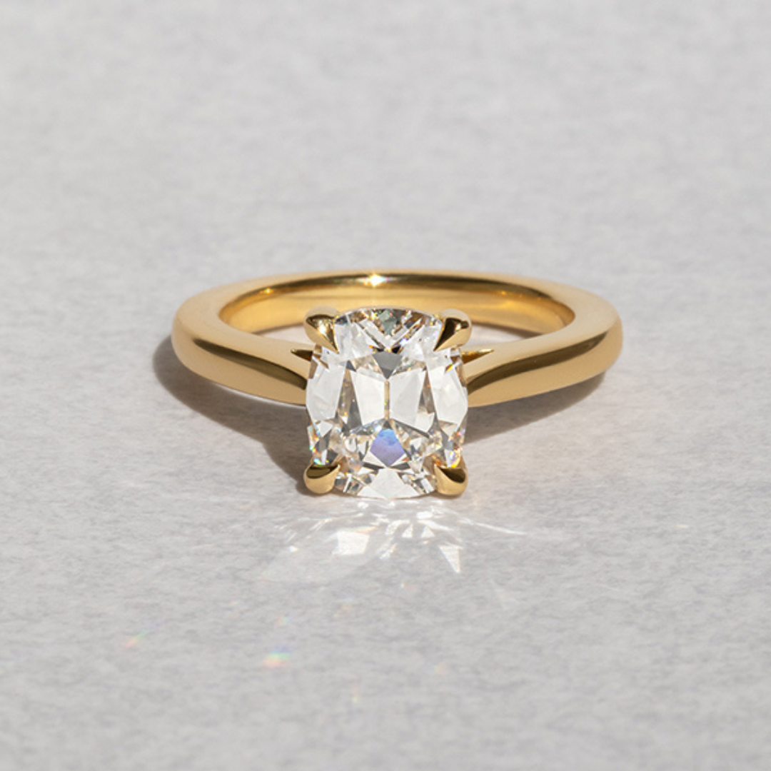 1.50 Carat Old Mine Cushion-Cut Diamond Solitaire Engagement Ring In ...