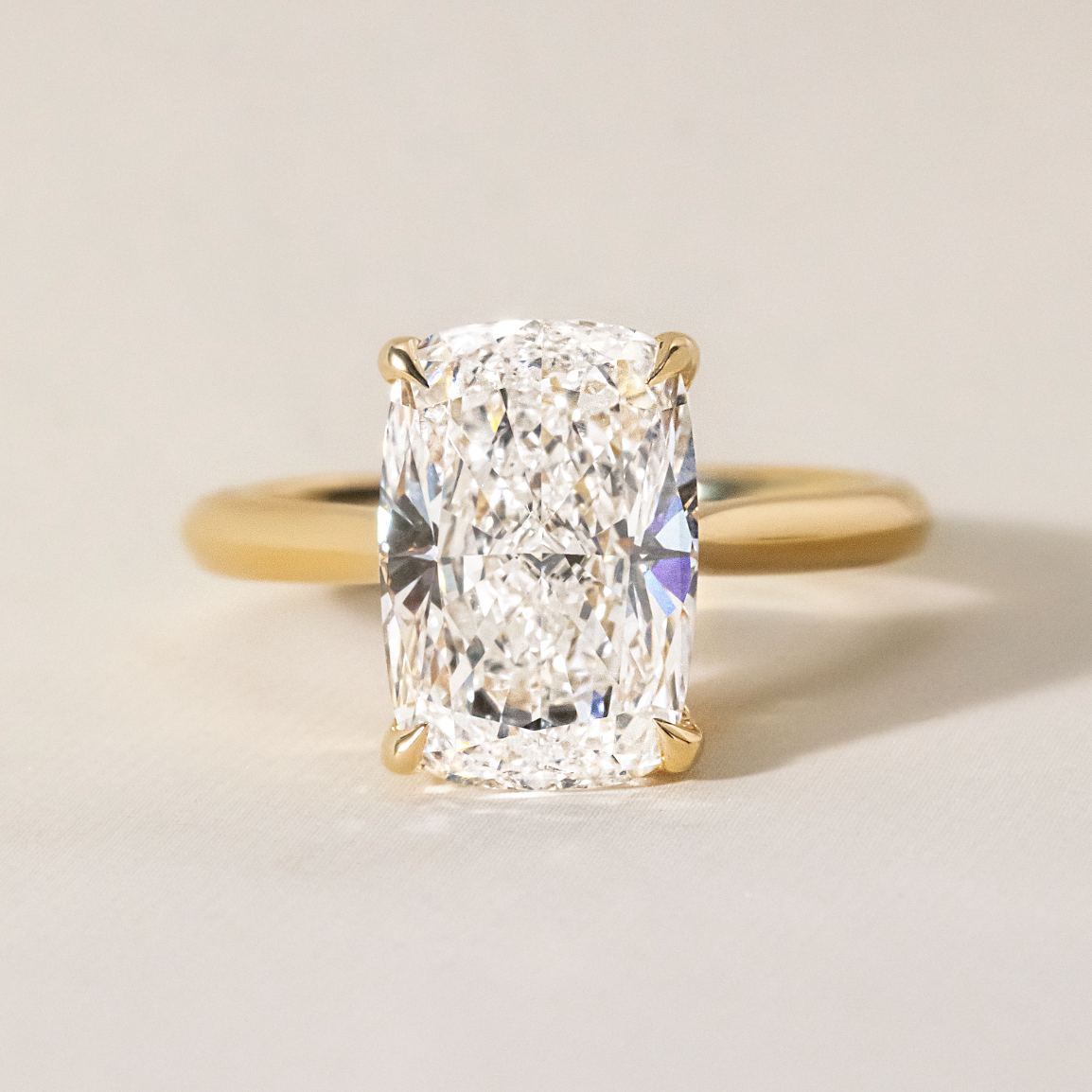 3.20 Carat Elongated Cushion Solitaire Yellow Gold Engagement Ring - Avery