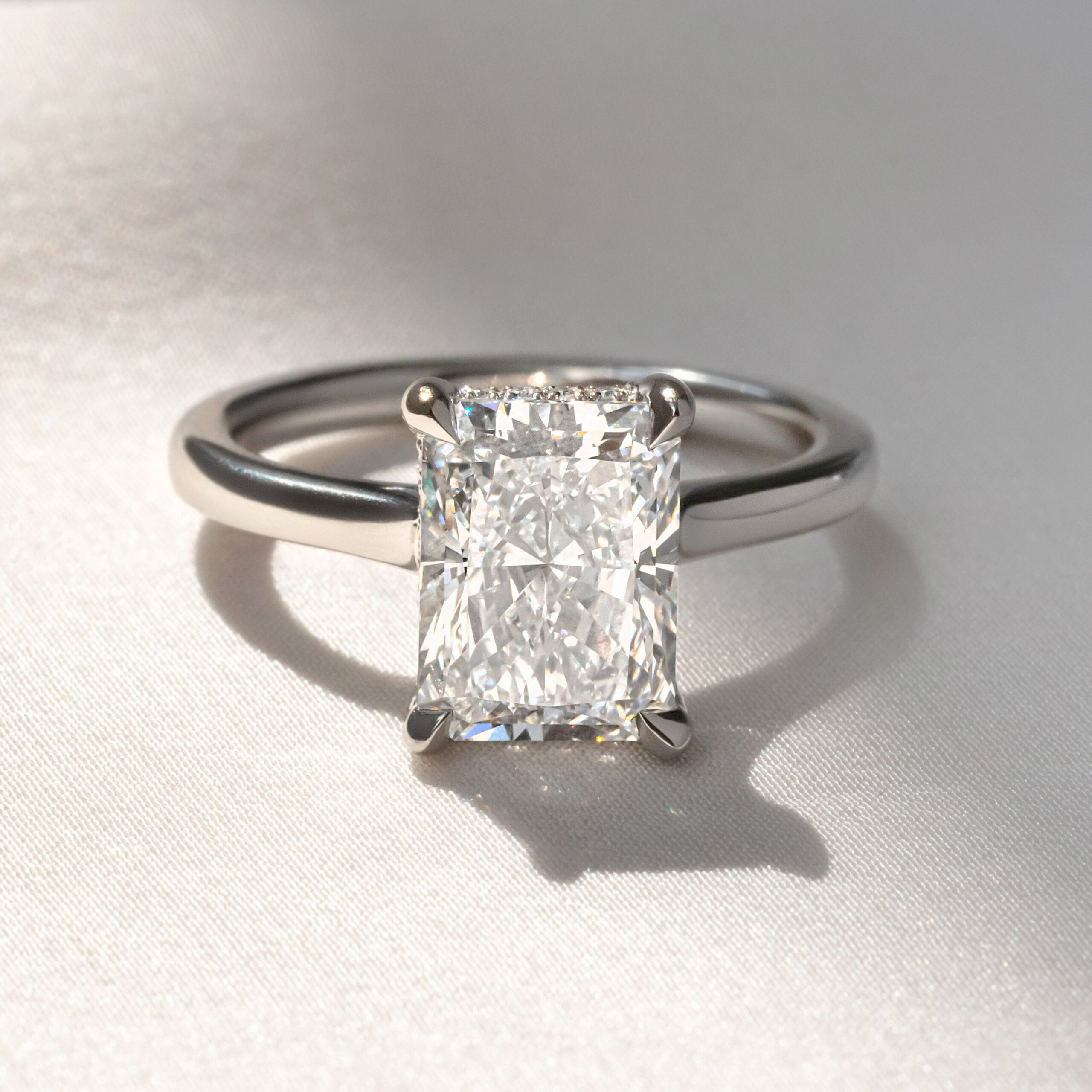 3.00 Carat Radiant Diamond Hidden Halo White Gold Engagement Ring ...