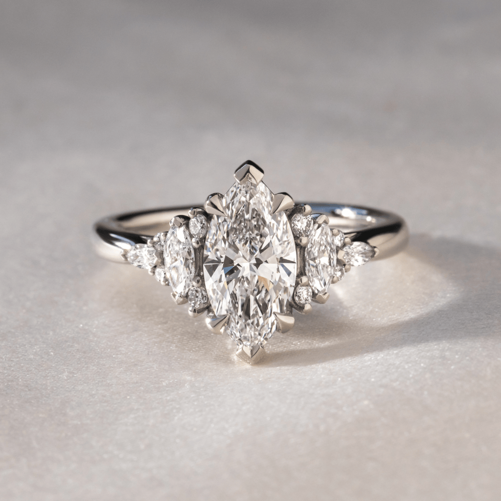 1.30 Carat Marquise Diamond Cluster Engagement Ring in Platinum - Lucia