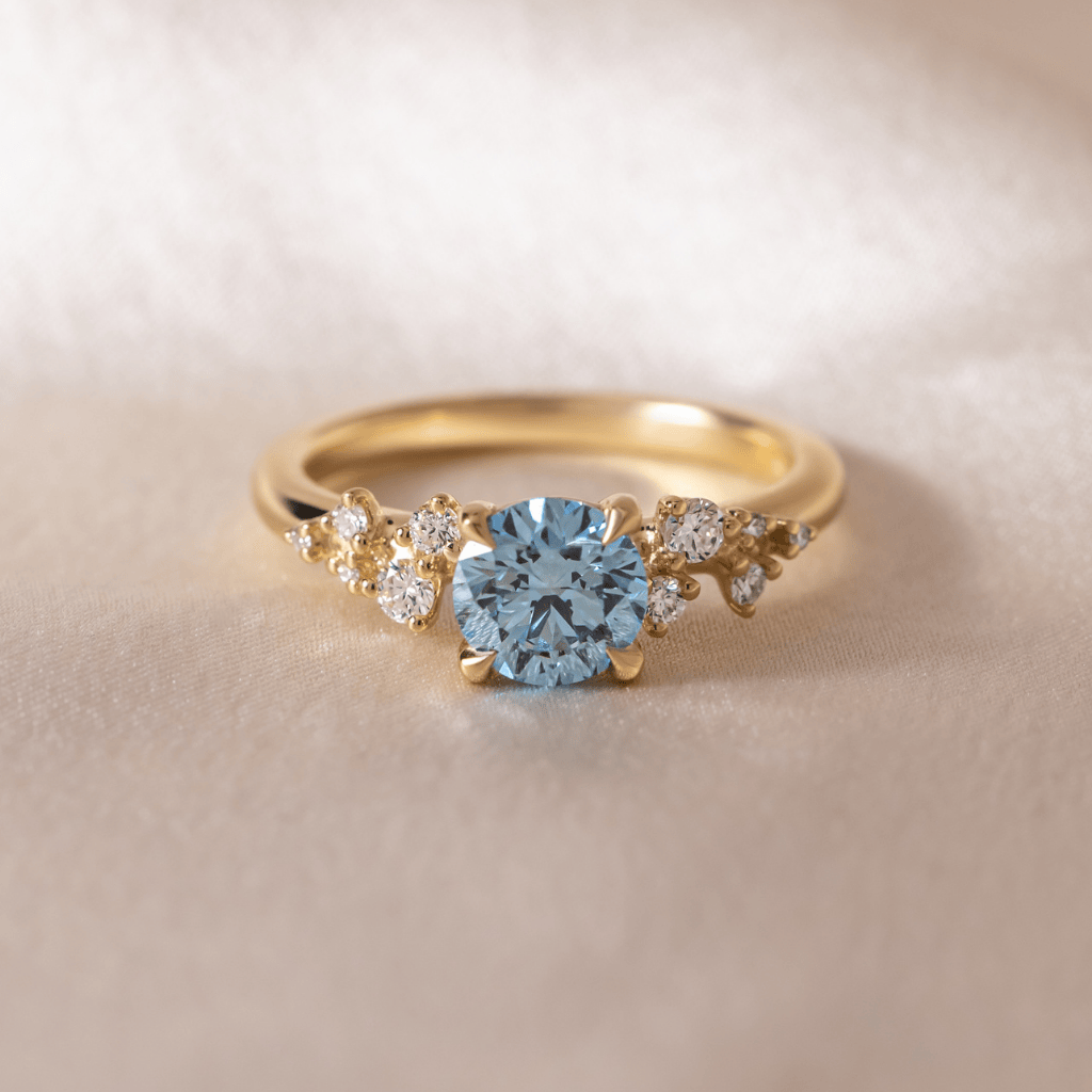 1.00 Carat Round Blue Fancy Diamond Cluster Yellow Gold Engagement Ring ...