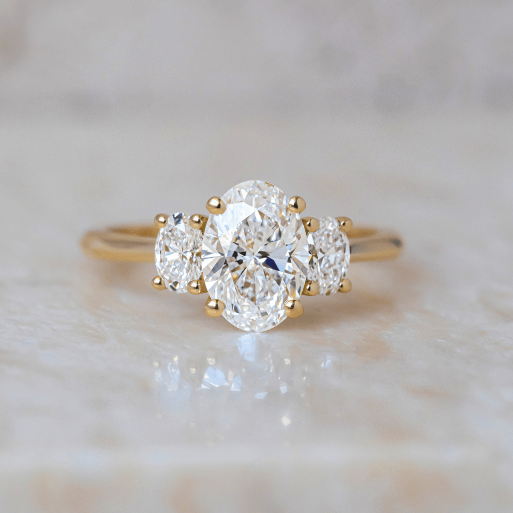 1.60 Carat Oval Diamond Trilogy Diamond Bridge Yellow Gold Engagement ...