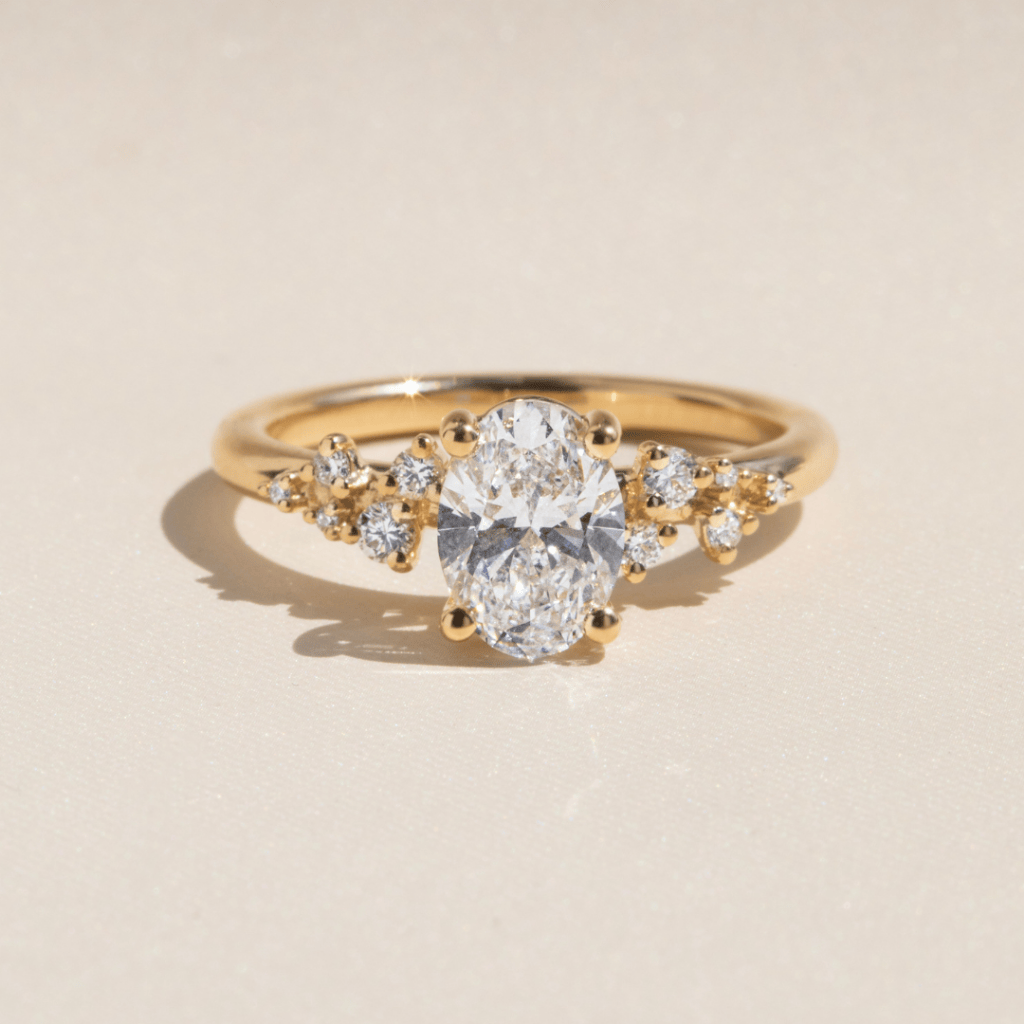 1.51 Carat Oval Diamond Cluster Engagement Ring In Yellow Gold ...