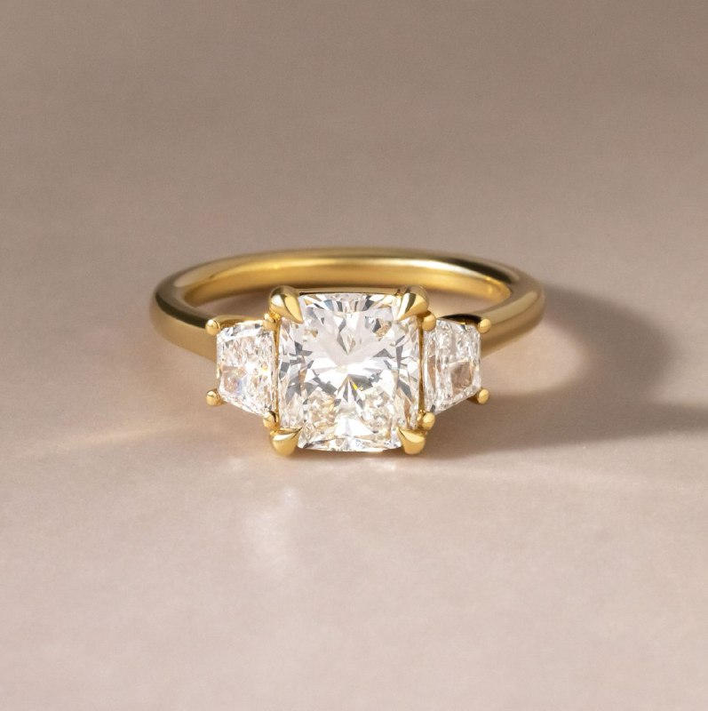 2.00 Carat Natural Cushion Cut Diamond Trilogy Engagement Ring in ...