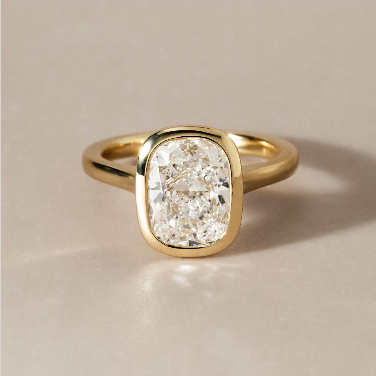 3.01 Carat Lab Grown Elongated Cushion Diamond Bezel Engagement Ring in ...