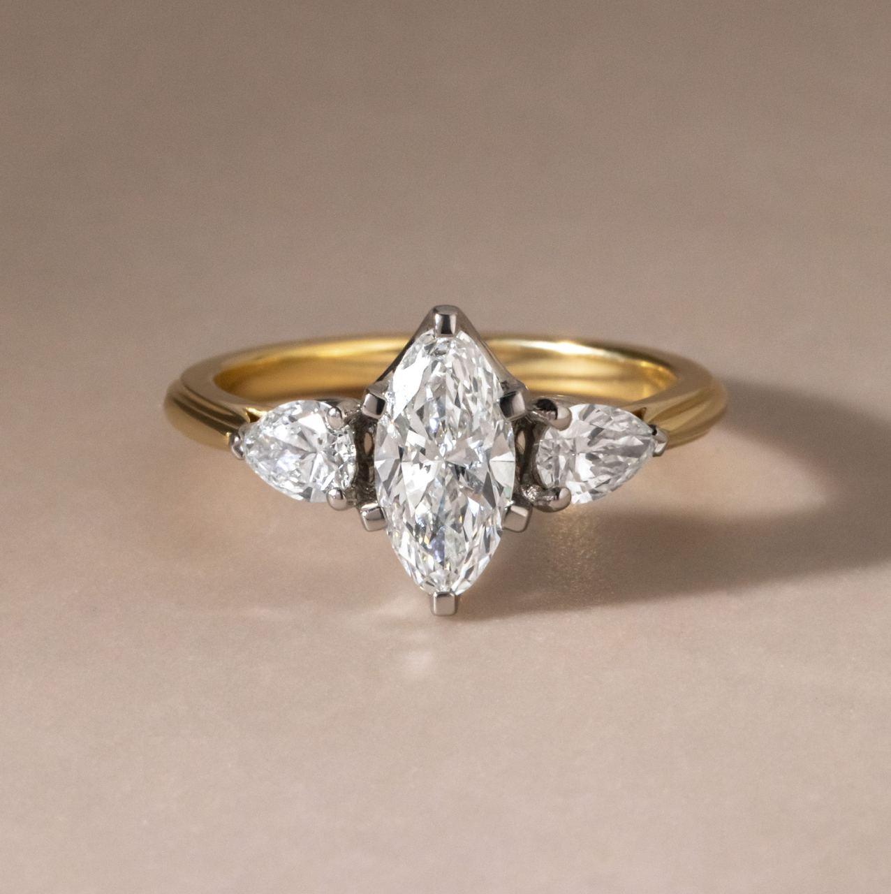 1.00 Carat Natural Moval Cut Diamond Vintage Trilogy Engagement Ring in ...