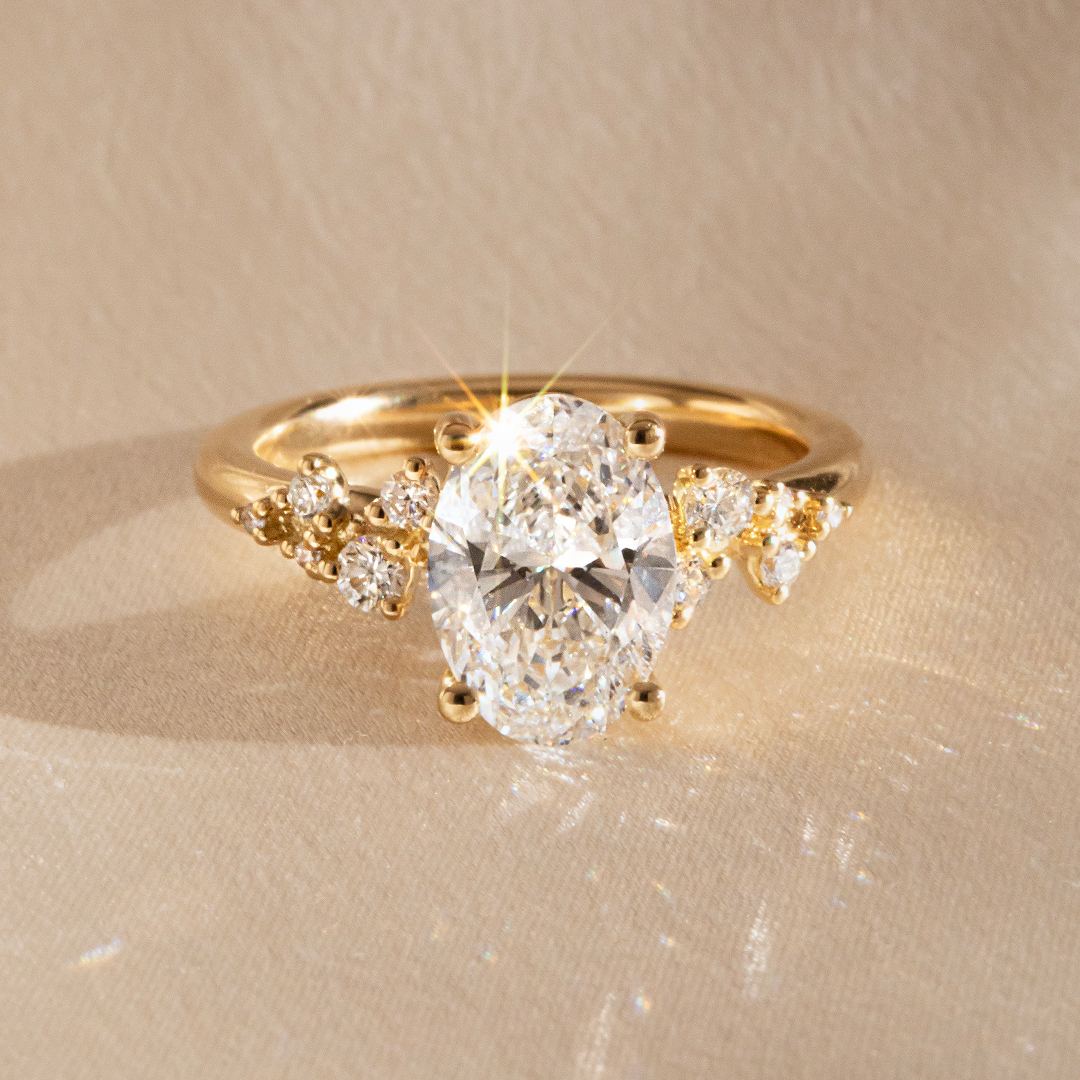 2.00 Carat Oval Diamond Cluster Yellow Gold Engagement Ring - Morning Star