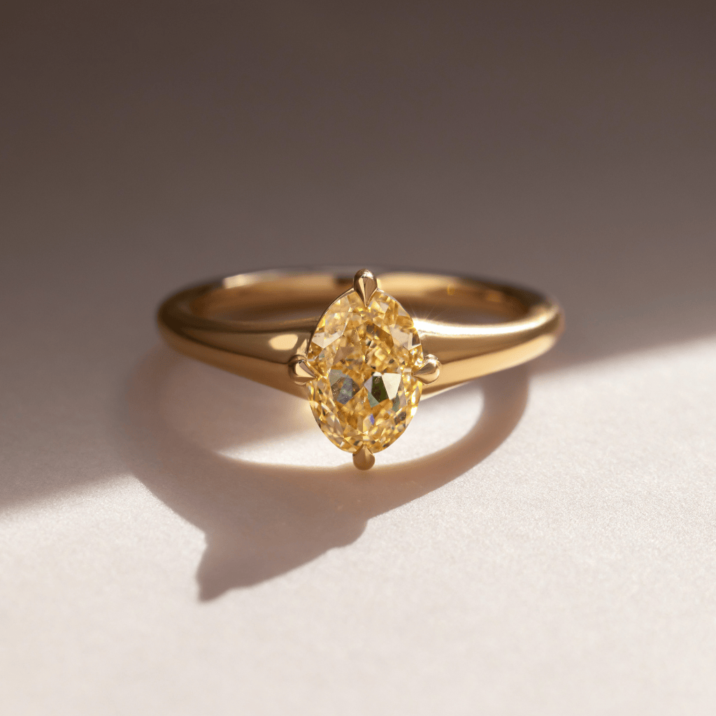 2.00 Carat Lab Grown Oval Yellow Diamond Solitaire Engagement Ring in ...