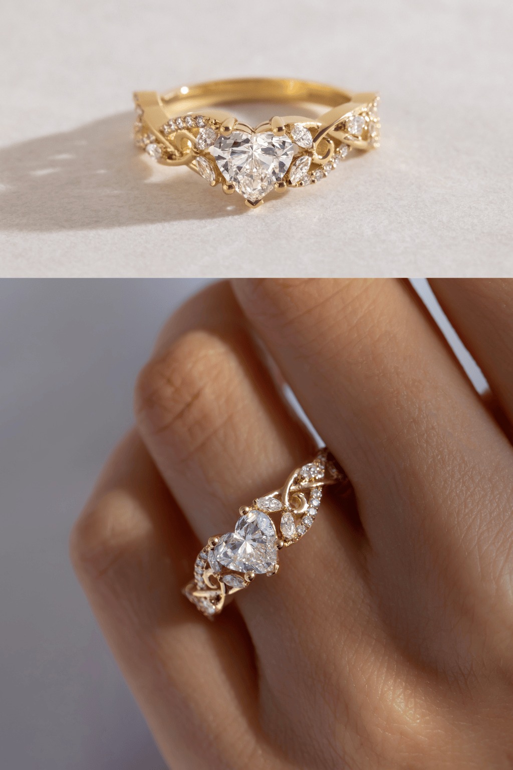 Yellow Gold Heart Shaped Diamond Engagement Rings