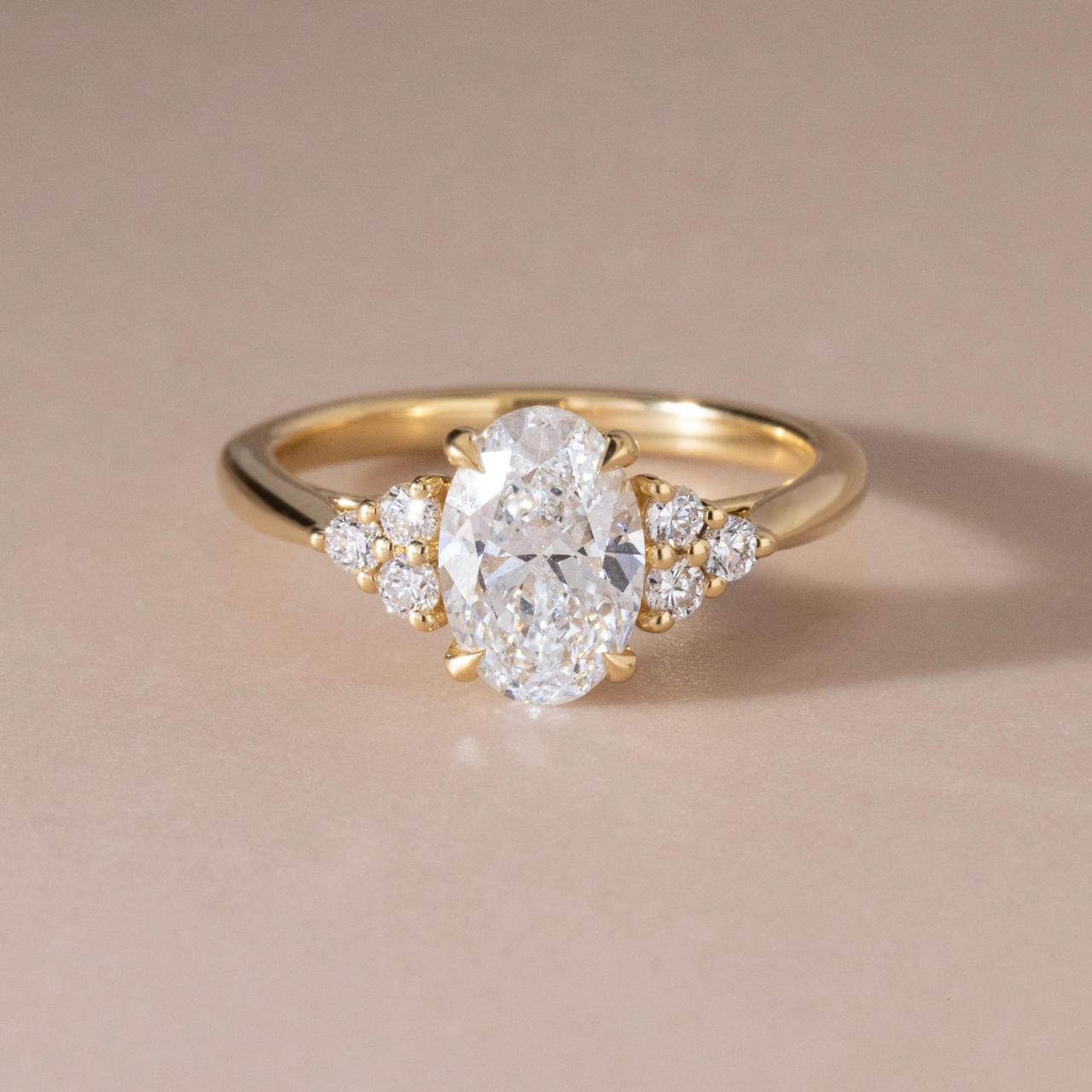 1.57 Carat Lab Grown Oval Diamond Trilogy Engagement Ring in Yellow ...