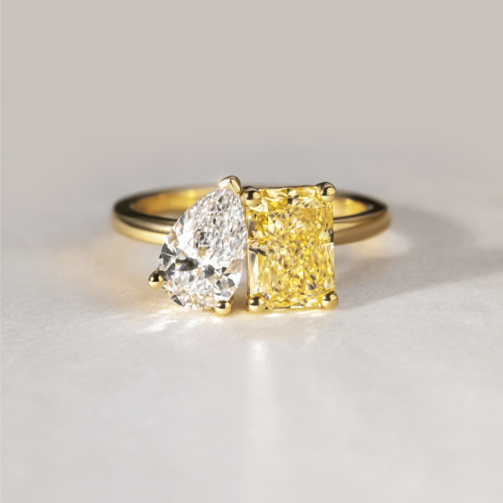 4.00 Carat Pear And Radiant Yellow Diamond Toi et Moi Engagement Ring ...