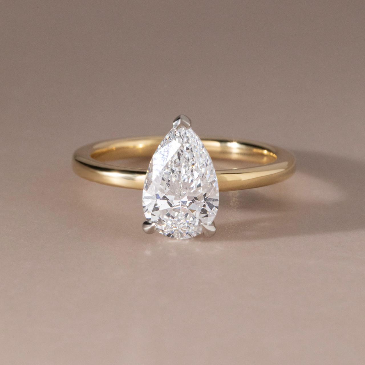 1.84 Carat Lab Grown Pear Diamond Hidden Halo Engagement Ring in Two ...