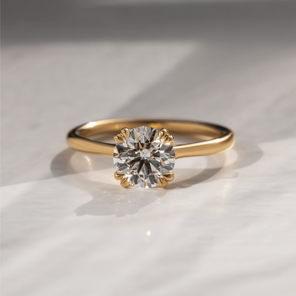 1.50 Carat Lab Grown Round Diamond Solitaire Engagement Ring in Yellow ...