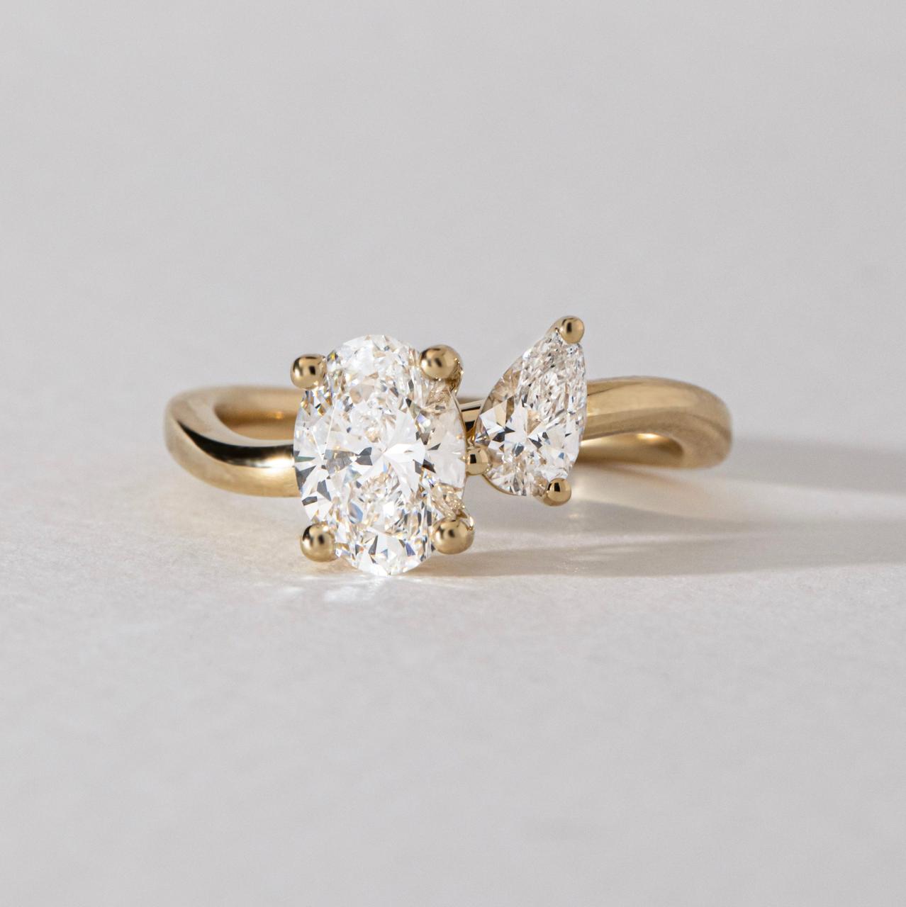 Lab Grown Oval And Pear Diamond Toi Et Moi Engagement Ring in Yellow Gold