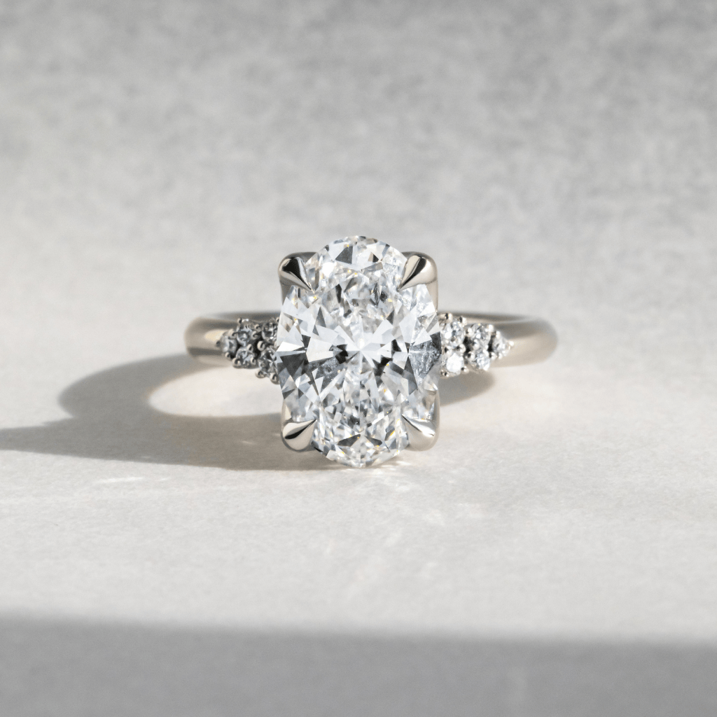2.50 Carat Lab Grown Oval Diamond Cluster Engagement Ring in Platinum ...