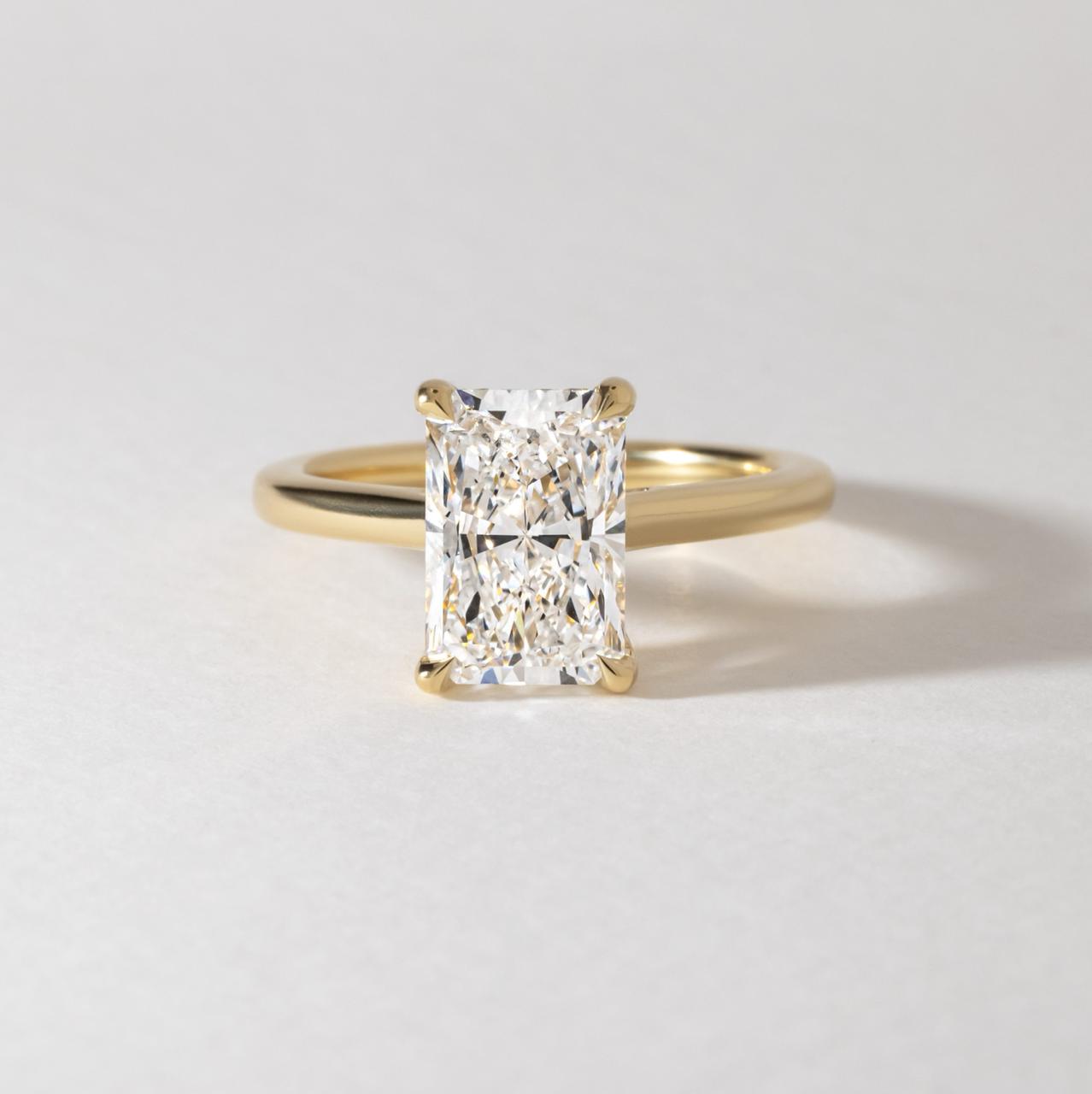 3 Carat Lab Grown Radiant Diamond Hidden Halo Engagement Ring in Yellow ...