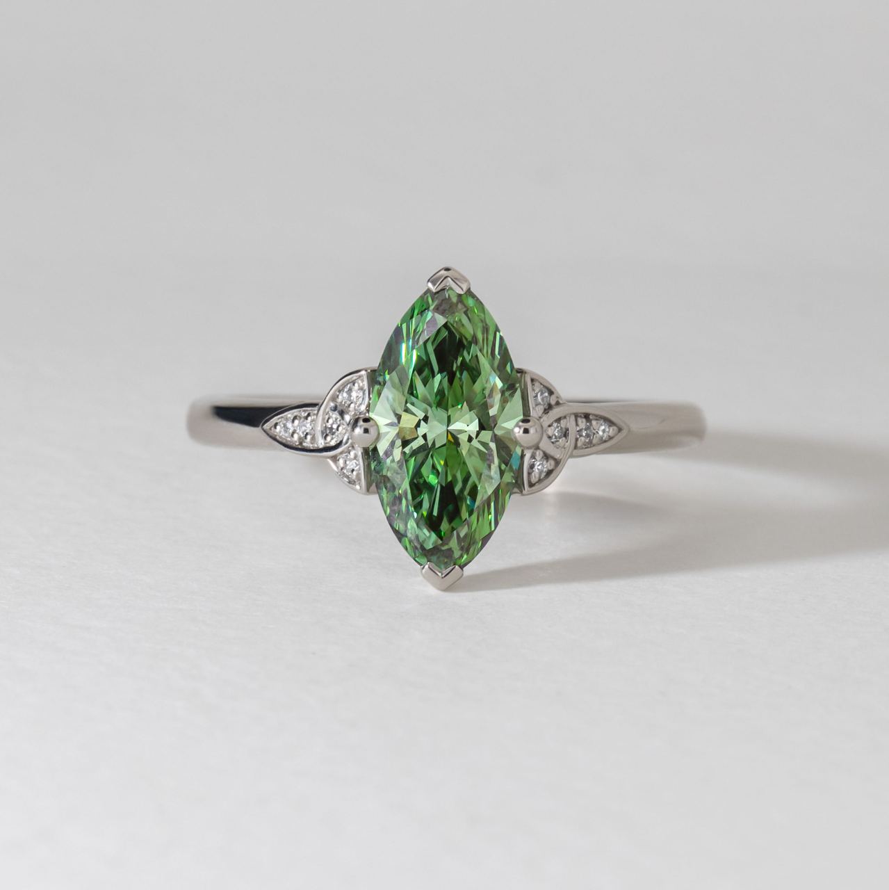 1.90 Carat Lab Grown Marquise Green Diamond Celtic Engagement Ring in ...