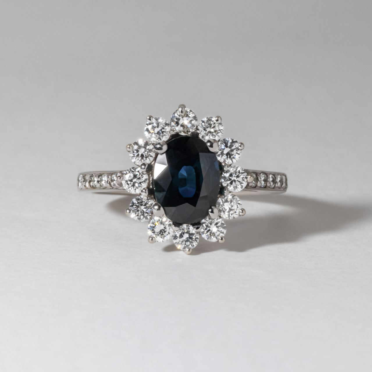 1.40 Carat Natural Oval Blue Sapphire and Diamond Cluster Engagement ...