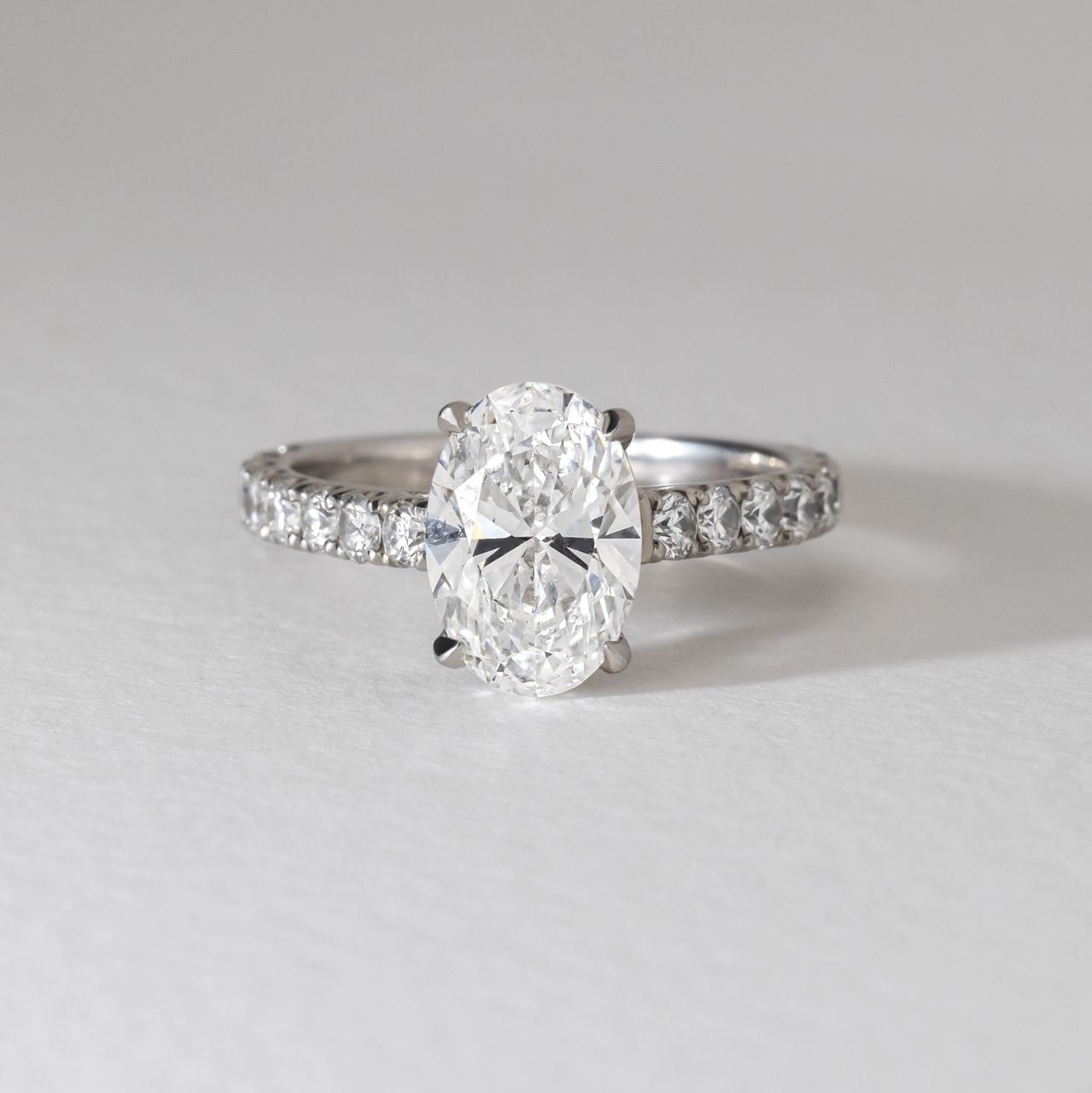 1.80 Carat Lab Grown Oval Diamond Pavé Engagement Ring in Platinum - Avery