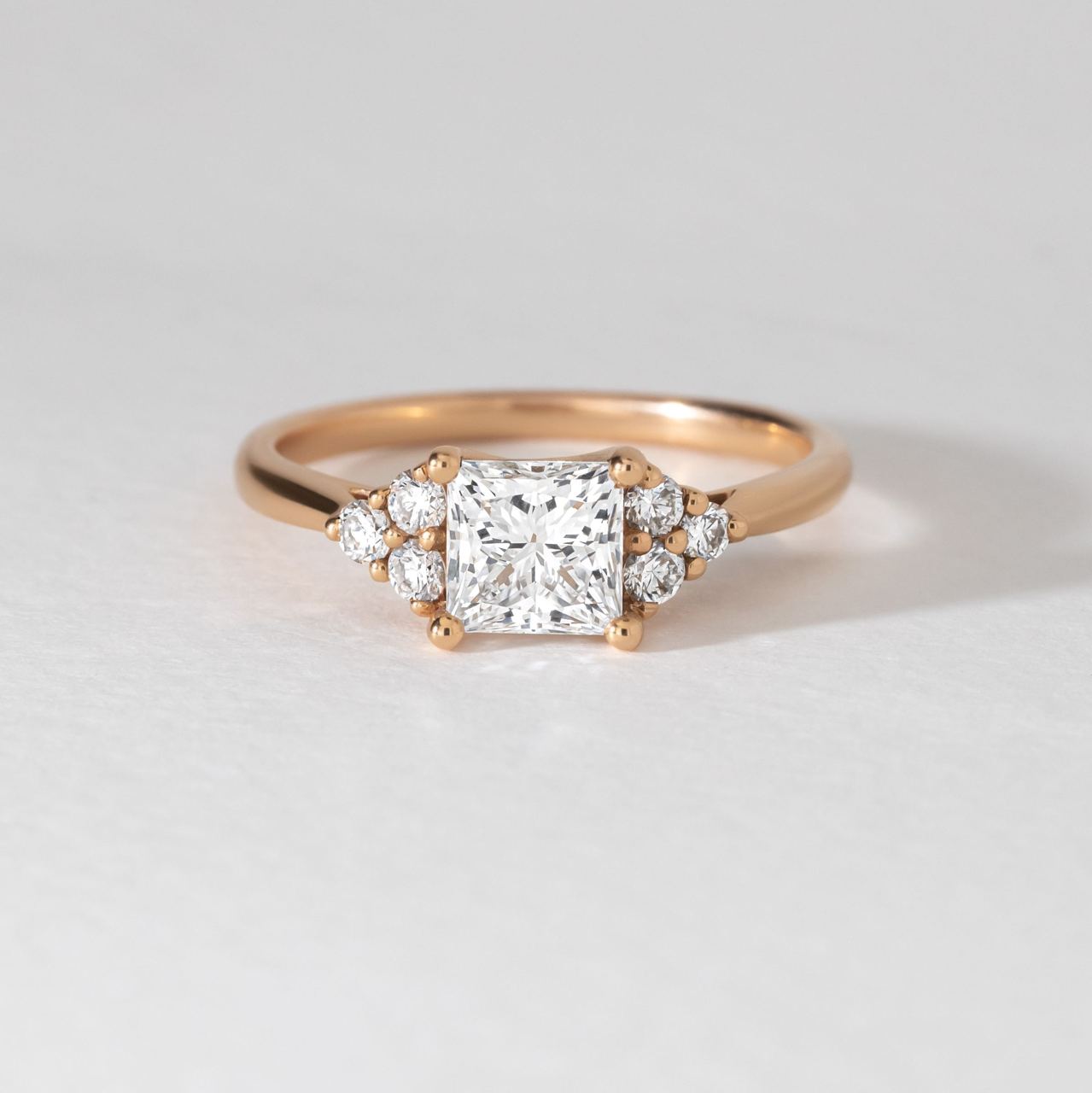 1 Carat Lab Grown Princess Cut Diamond Cluster Engagement Ring in Rose ...